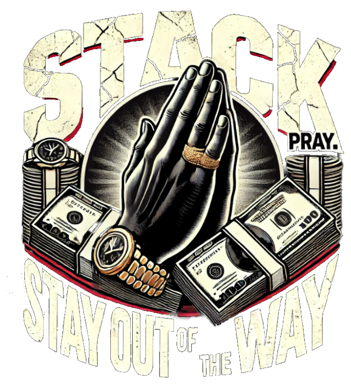 Signature TO RISE AND PROSPER: “STACK. PRAY. STAY OUT OF THE WAY.” Tee w/ Reversible Bucket ...